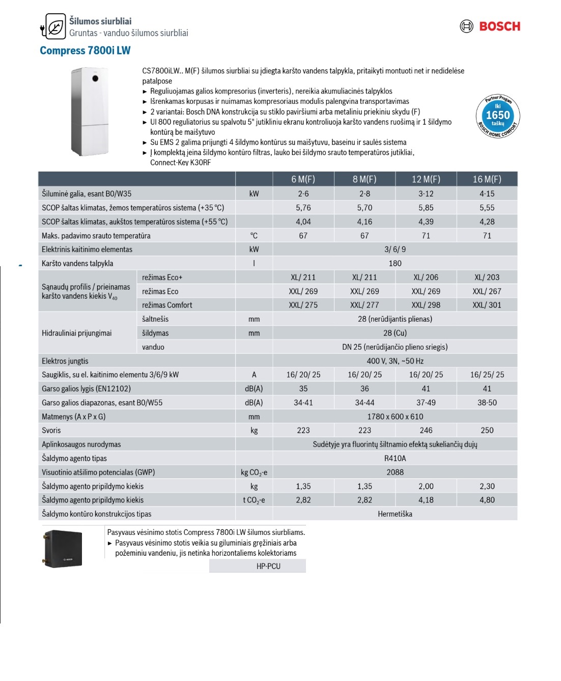 Bosch Geoterminiai Šilumos siurbliai 12kW 180L Compress 7800i LW M(F ...
